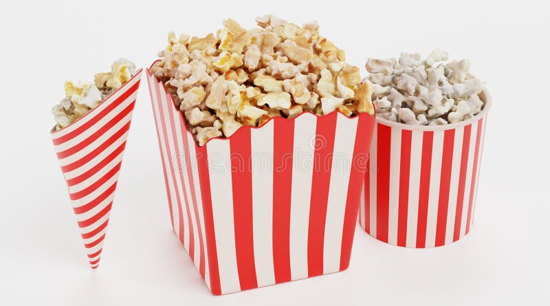 3D Render of Popcorn in Cups Stock Illustration - Illustration of ...