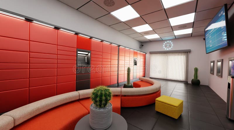 3D Render of Post Office Interior Stock Illustration - Illustration of ...