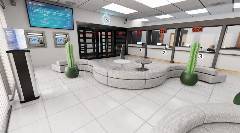 3D Render of Post Office Interior Stock Illustration - Illustration of ...