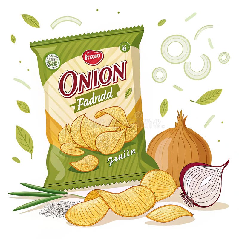 3D Illustration of Potato Chips Onion Package Stock Illustration ...