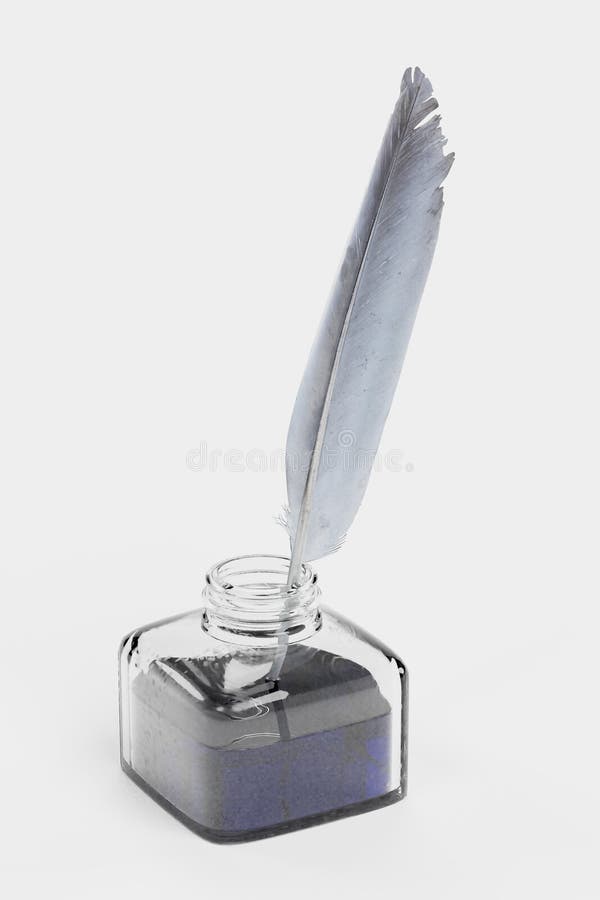 3D Render of Quill with Inkpot Stock Illustration - Illustration of ...