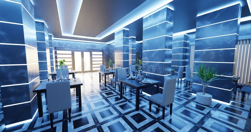 3D Render of Restaurant Interior Stock Illustration - Illustration of ...