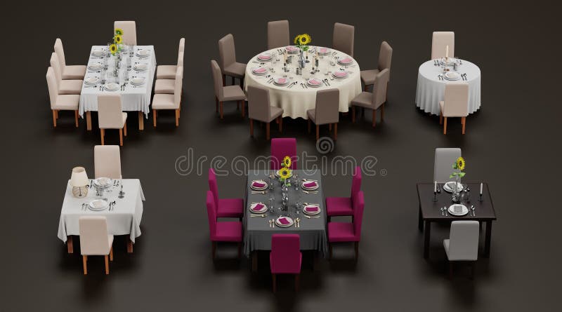 3D Render of Restaurant Tables Stock Illustration - Illustration of ...