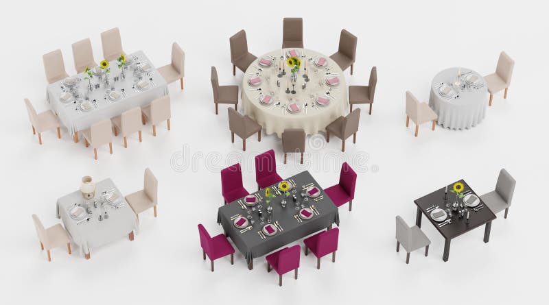 3D Render of Restaurant Tables Stock Illustration - Illustration of ...