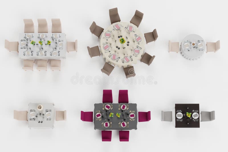 3D Render of Restaurant Tables Stock Illustration - Illustration of ...