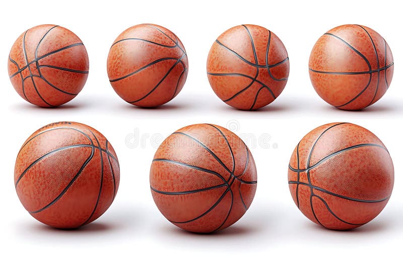 Realistic 3D Render of Six Basketball Balls, Various Angles, Isolated ...