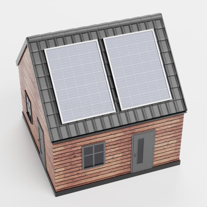 3D Render of Solar House stock illustration. Illustration of village ...