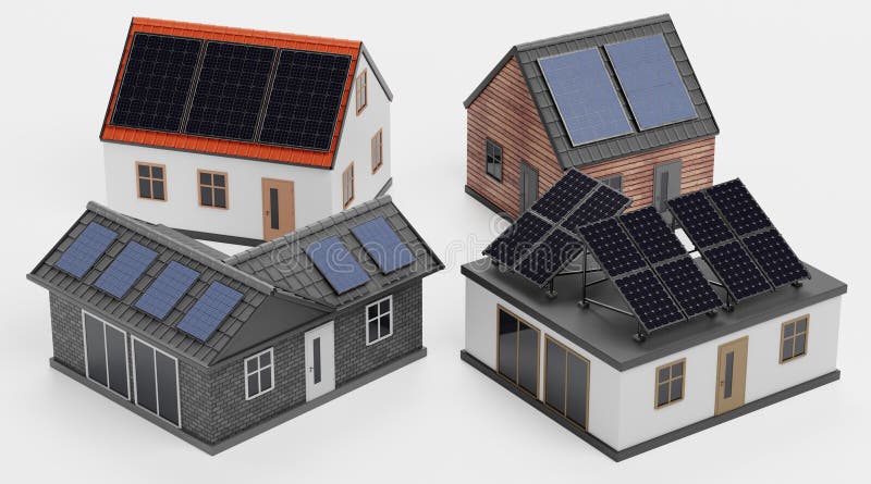 3D Render of Solar Houses stock illustration. Illustration of ...