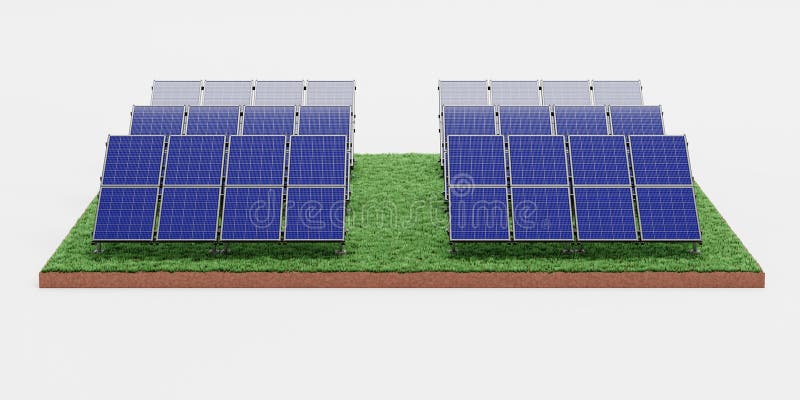 3D Render of Solar Panel Farm Stock Illustration - Illustration of ...