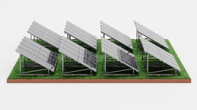 3D Render of Solar Panel Farm Stock Illustration - Illustration of ...