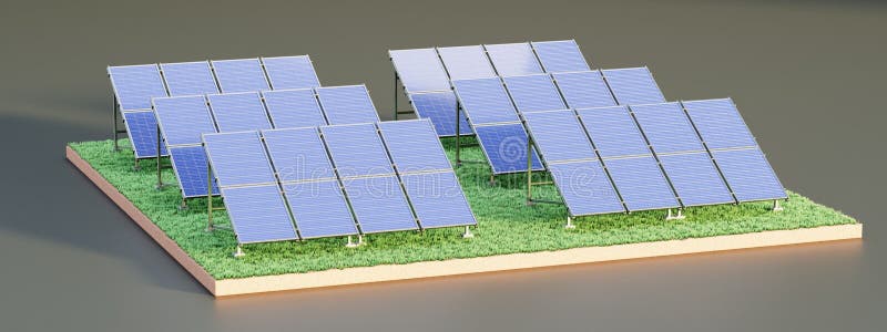 3D Render of Solar Panel Farm Stock Illustration - Illustration of ...