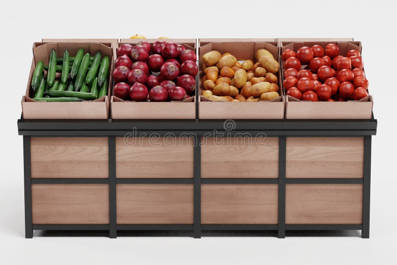 3d Render of Stand with Food Stock Illustration - Illustration of fruit ...