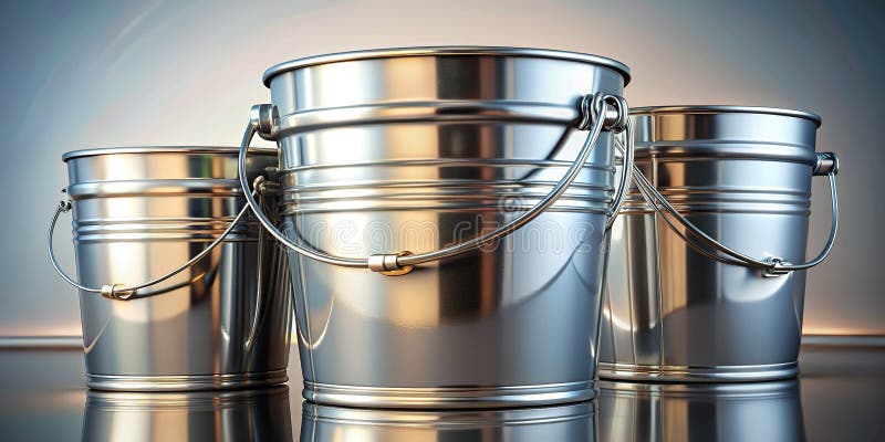 Realistic 3D Render of Three Empty Silver Paint Buckets Ideal for ...