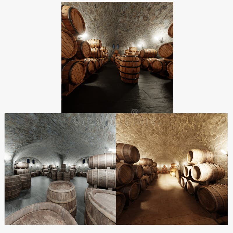 3D Render of Wine Cellars stock illustration. Illustration of barrel ...
