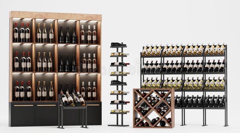 3D Render of Wines on Racks Stock Illustration - Illustration of drink ...