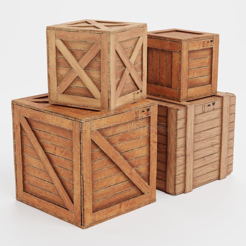 3D Render of Wooden Box stock illustration. Illustration of supply ...