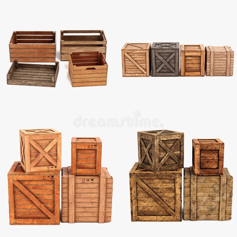 3D Render of Wooden Boxes stock illustration. Illustration of crate ...