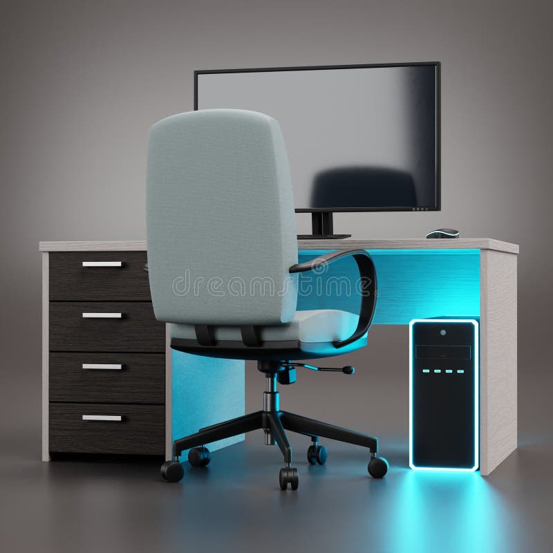 3D Render of Workstation with PC Stock Illustration - Illustration of ...