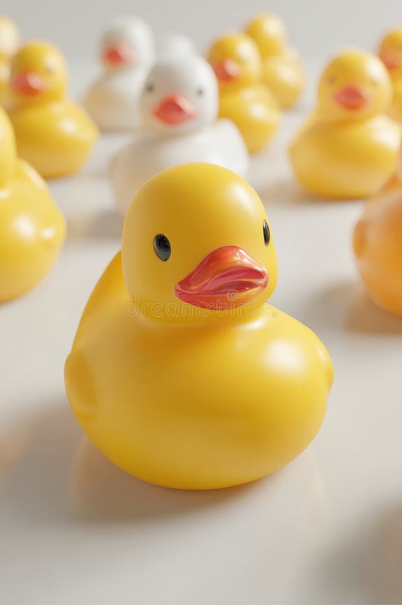 Realistic 3D Render of Yellow Rubber Duck on White Surface with Soft ...