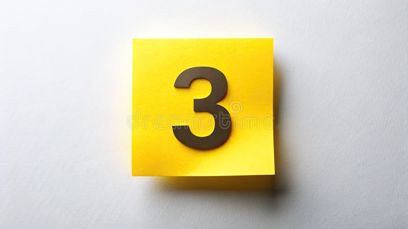Realistic 3D Render of a Yellow Sticky Note with Number 3 Perfect for ...