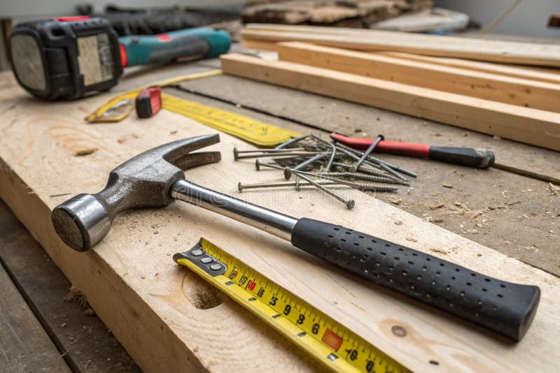 View of Steel Hammer with Other Construction Elements and Tools Stock ...