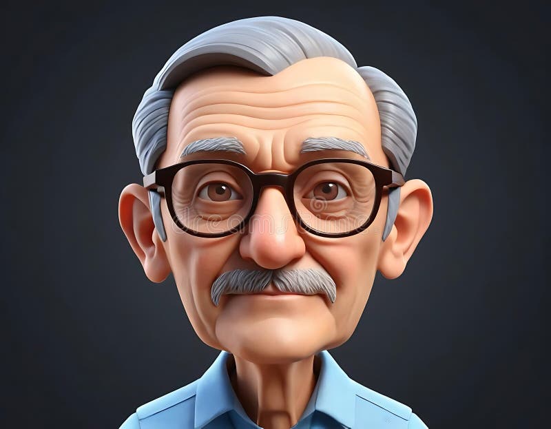 Realistic 3D Rendered Elderly Man with Glasses and Thoughtful ...
