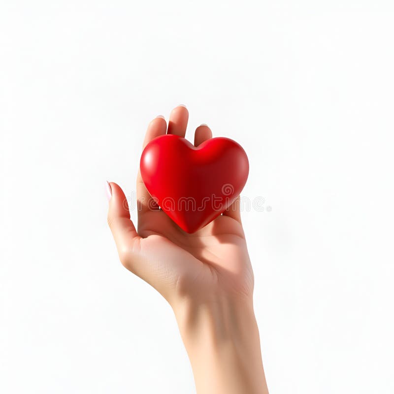 Realistic 3D Hand Holding a Shiny Red Heart – Symbol of Love and ...