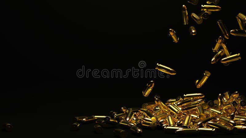 Realistic 3D Rendered 9mm Bullets Falling on Floor into a Pile Stock ...