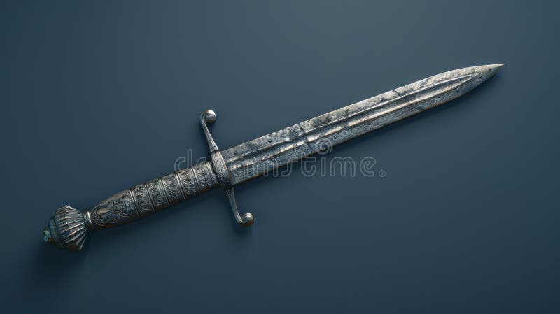 Realistic 3d Rendering of Combat Knife on Dark Blue Studio Background ...