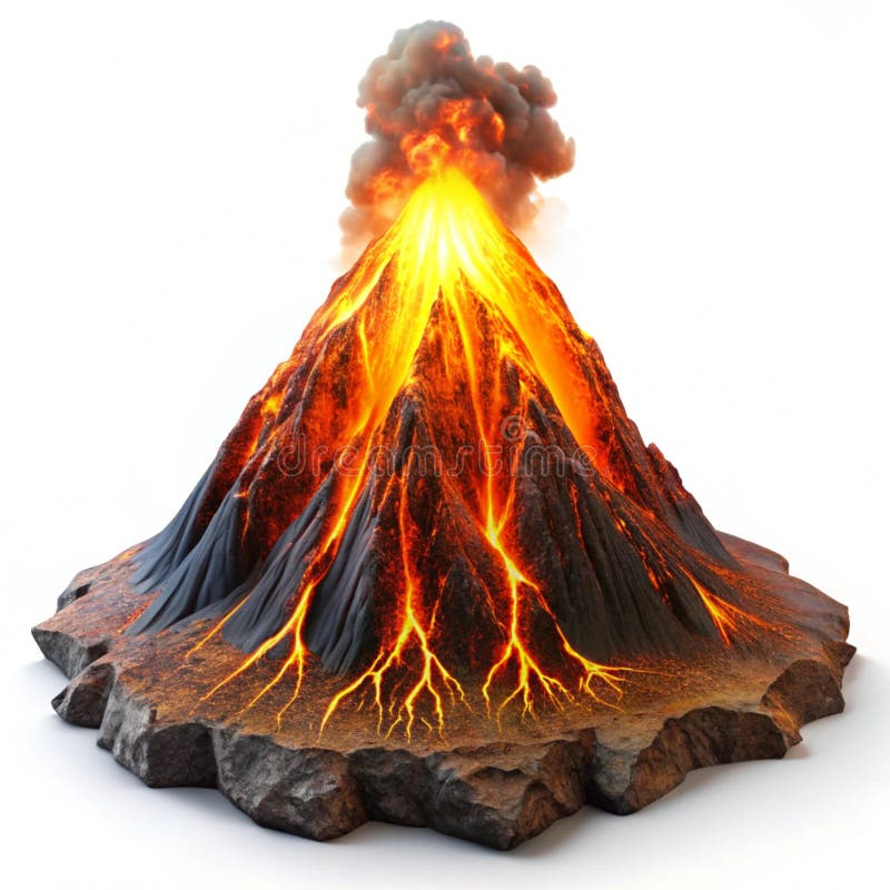 3D Rendering of a Volcano with Lava on White Background Stock ...