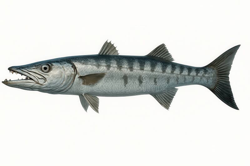 Great Barracuda Swimming and Showing Its Teeth on White Background ...