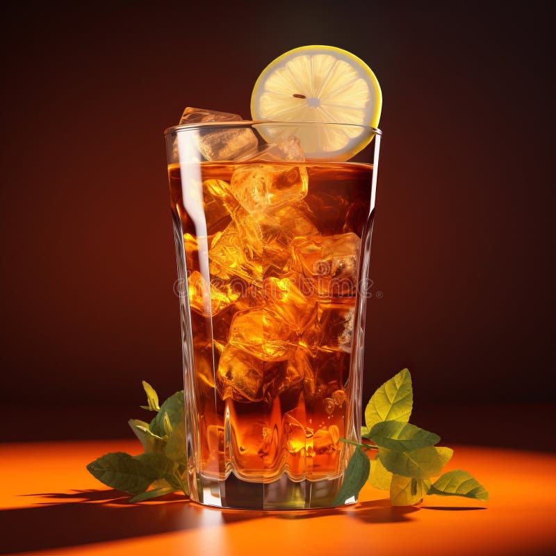 Realistic Iced Tea Illustration with Lemon Wedge on White Background ...