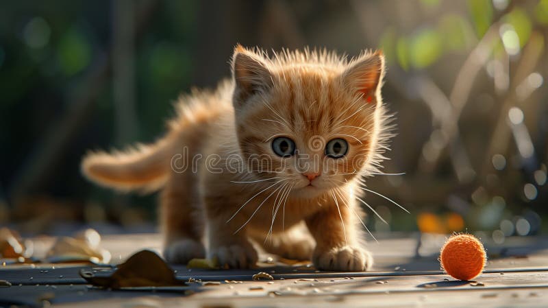 A Realistic 3D Rendering of a Kitten Exploring Its Surroundings with a ...
