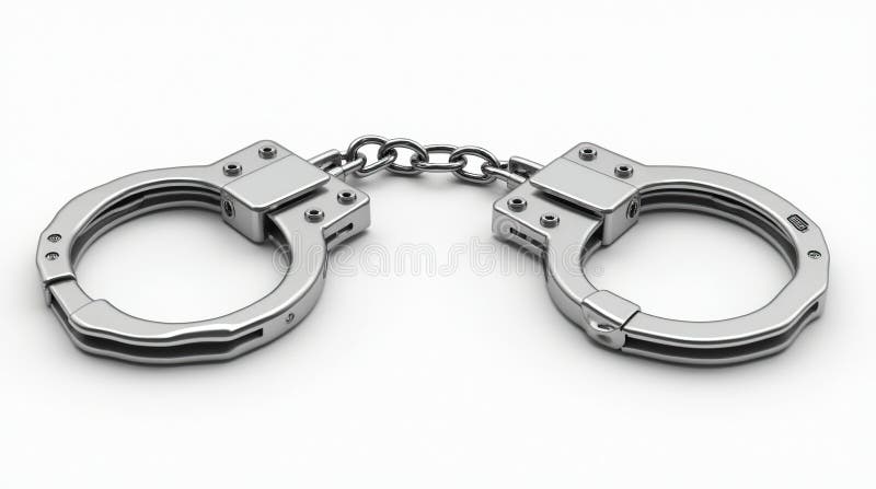 Realistic 3D Rendering of Metallic Handcuffs with Short Chain Stock ...