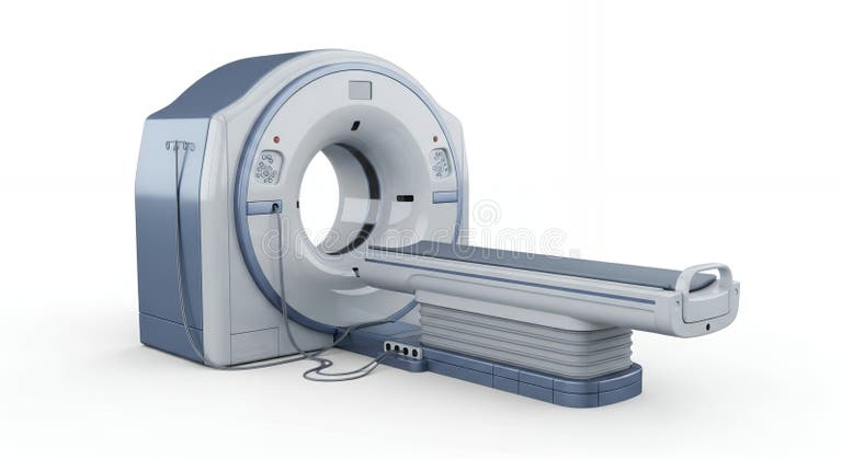 Detailed CT Scanner with Light Blue Accents on White Background in 3D ...