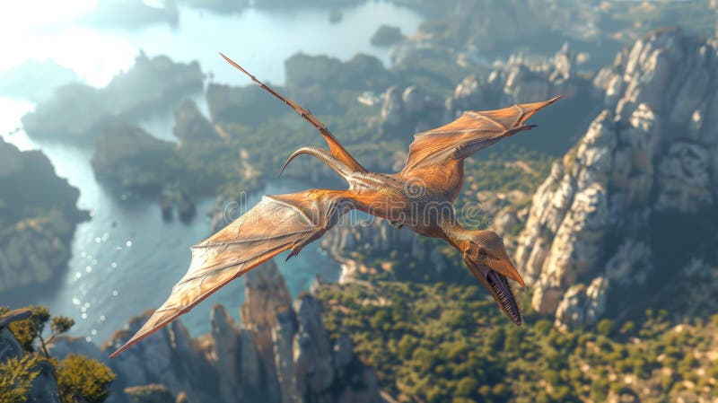 A Realistic 3D Rendering of a Pterodactyl in Flight, Showcasing Its ...