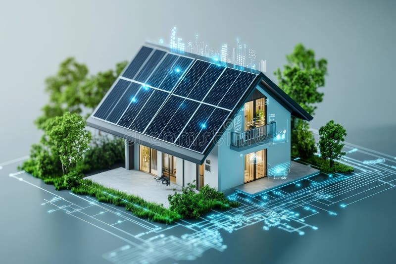 Realistic 3d Rendering of a Smart Home with Solar Panels and Digital ...