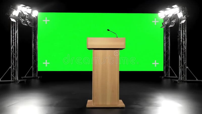 Realistic Studio Stage with Podium and Green Screen Backdrop for ...