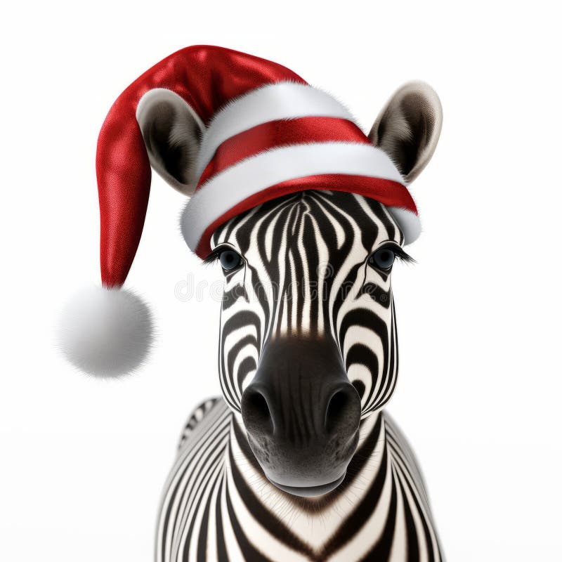 Realistic 3d Rendering of Zebra with Christmas Hat Stock Illustration ...