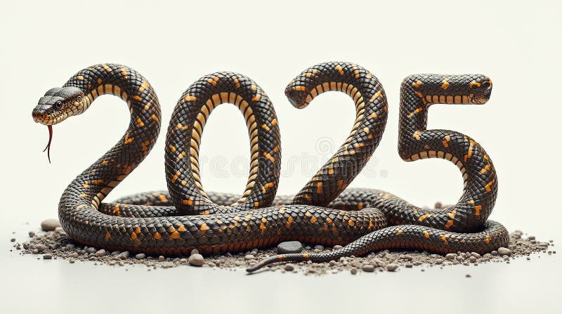 3D Snake Forming the Numbers 2025 on a Sandy Background Stock ...