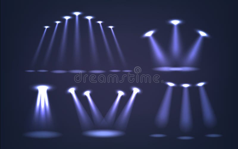 Realistic 3d Spotlights Set. Focused Light Beams Illuminate Areas or ...