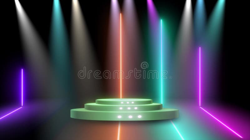 Realistic 3d Stage and Light Effects Moving on Background. Spot Light ...