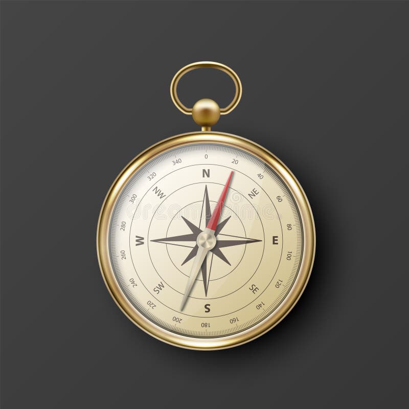 Realistic 3D Vector Compass with Gold Metallic Frame, Navigation Tool ...