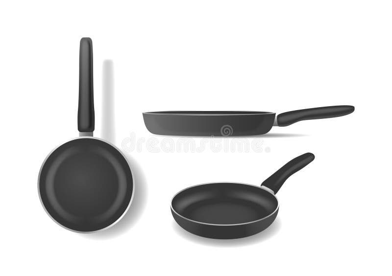 Realistic 3d Vector Illustration of Three Non-stick Teflon Frying Pans ...
