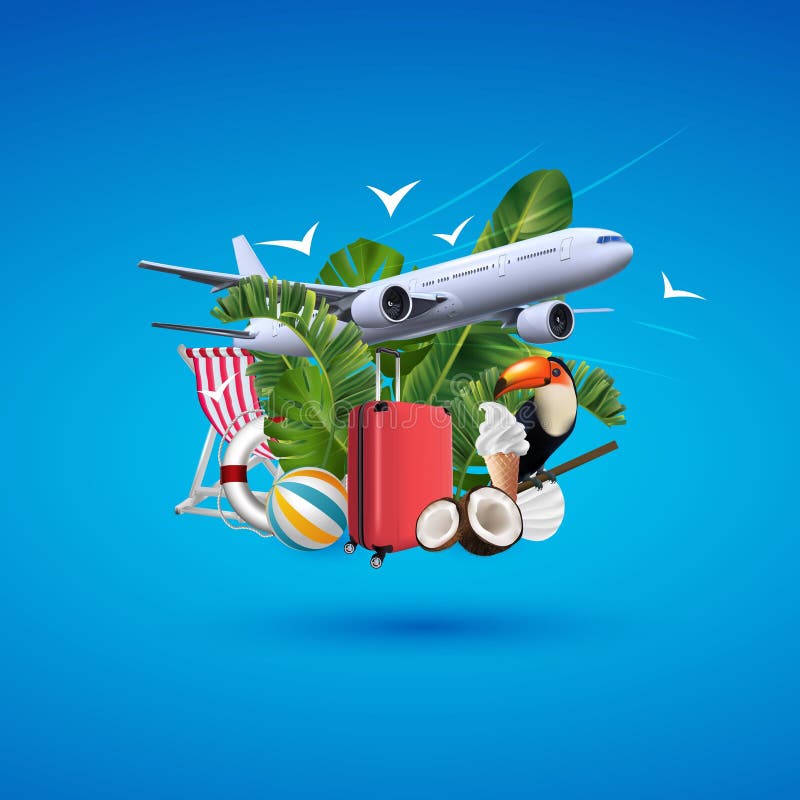 Realistic 3d Vector Summer Holidays Symbols Objects Set 3d Realistic