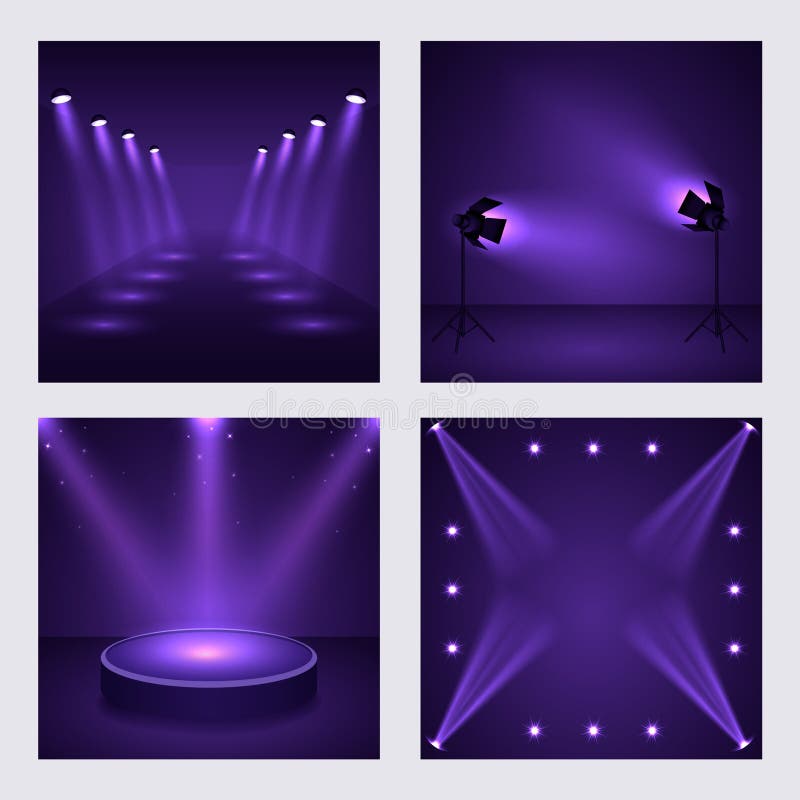 Realistic 3d Violet Lights Mini Composition Set Stock Illustration ...
