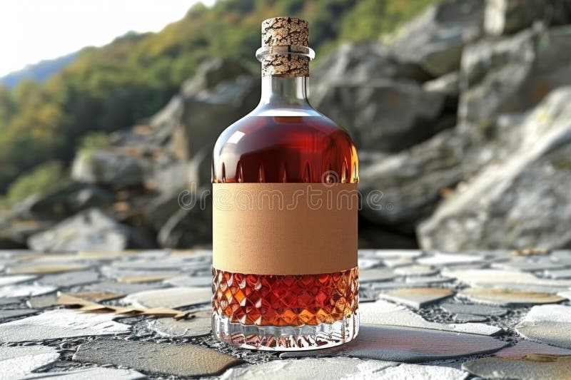 Realistic 3d Visualization of Amber Glass Bottle with Cork Stopper and ...