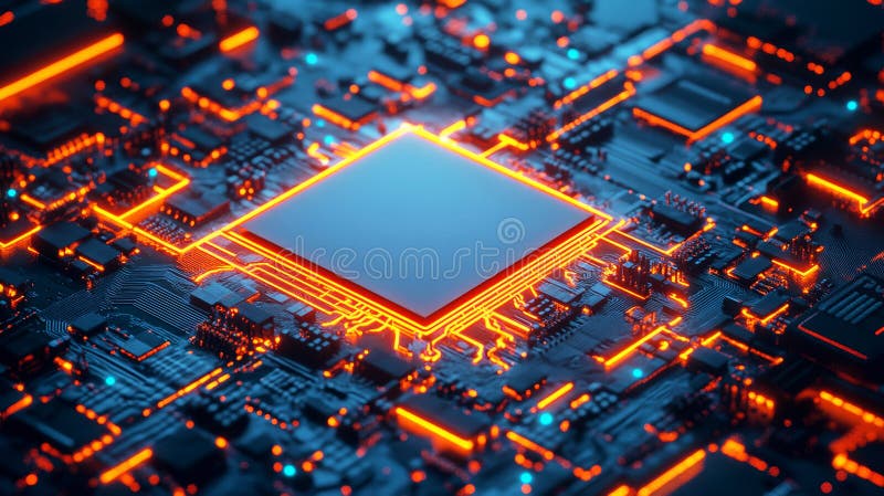 Realistic 3D Visualization of a CPU Chip with Vibrant Glowing Pathways ...