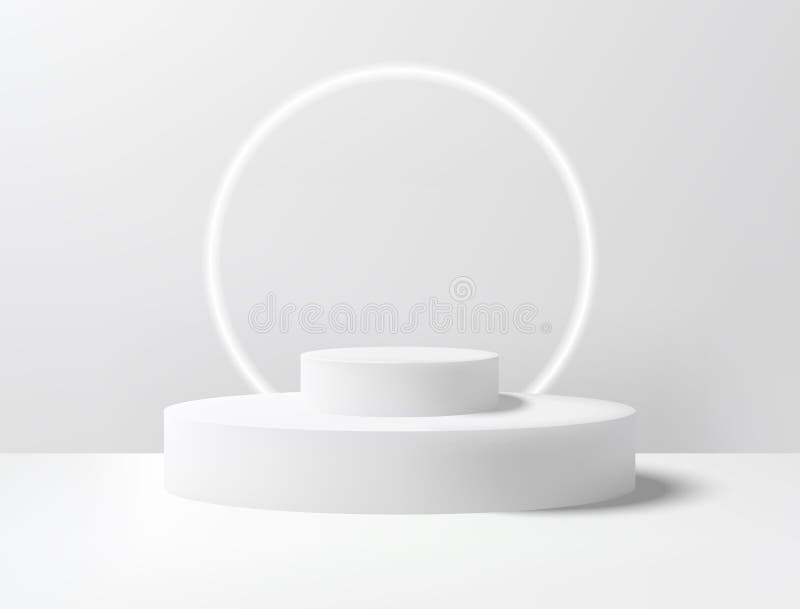 Realistic 3D White Circle Platform Podium or Pedestal on Gray ...