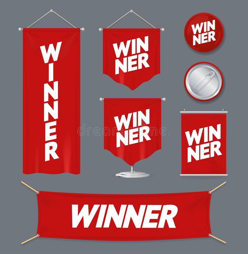 Realistic 3d Winner Concept Flag Banner Set. Vector Stock Vector ...